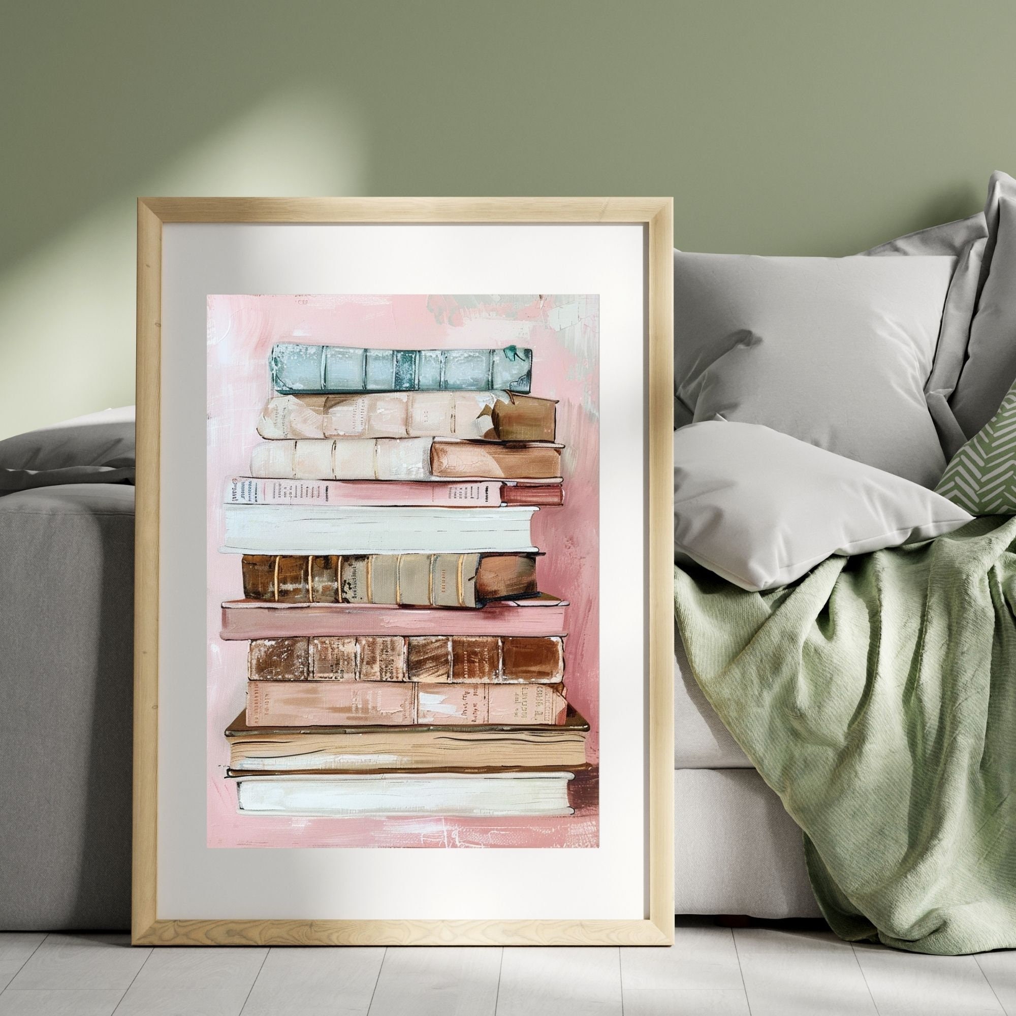 Pastel Book Stack Print, Stack of Books Print, Bookworm Printable Art ...