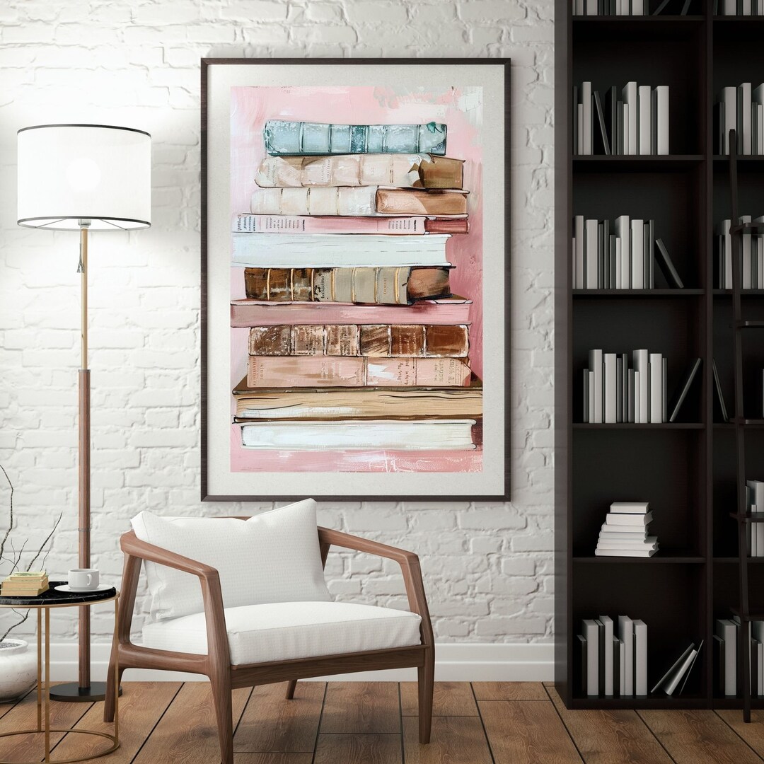 Pastel Book Stack Print, Stack of Books Print, Bookworm Printable Art ...