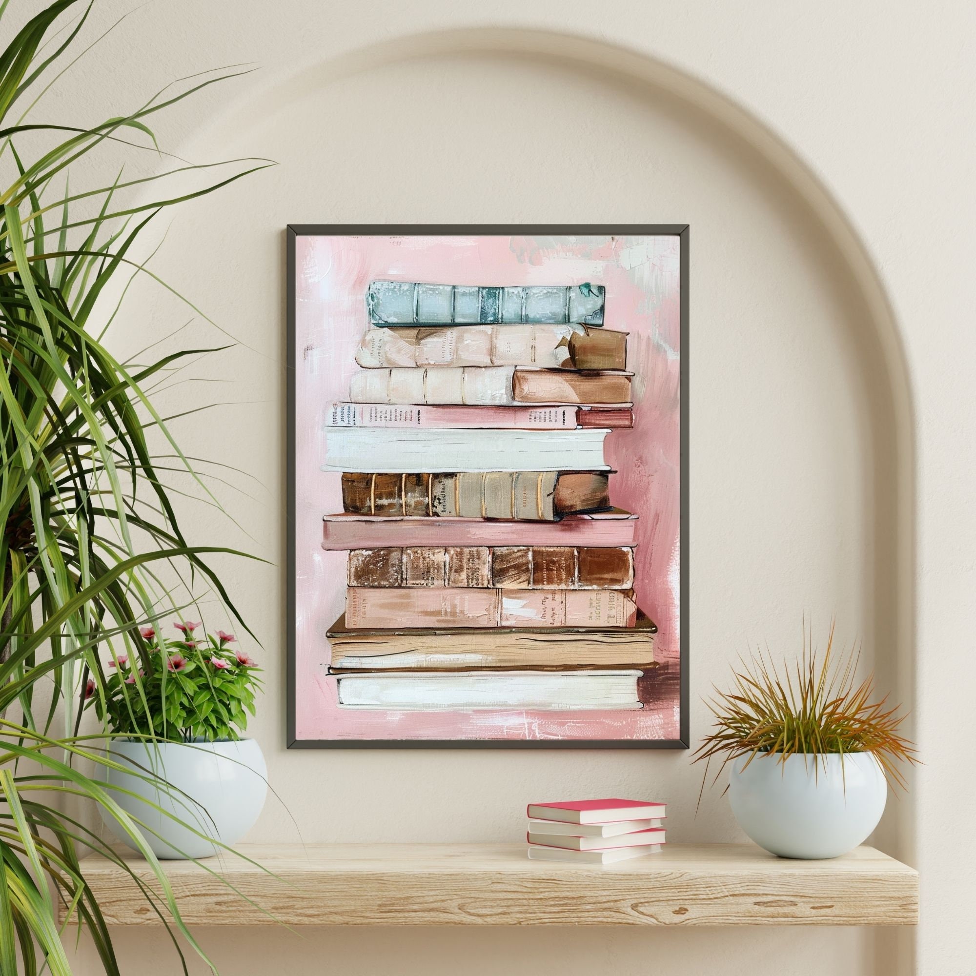 Pastel Book Stack Print, Stack of Books Print, Bookworm Printable Art ...