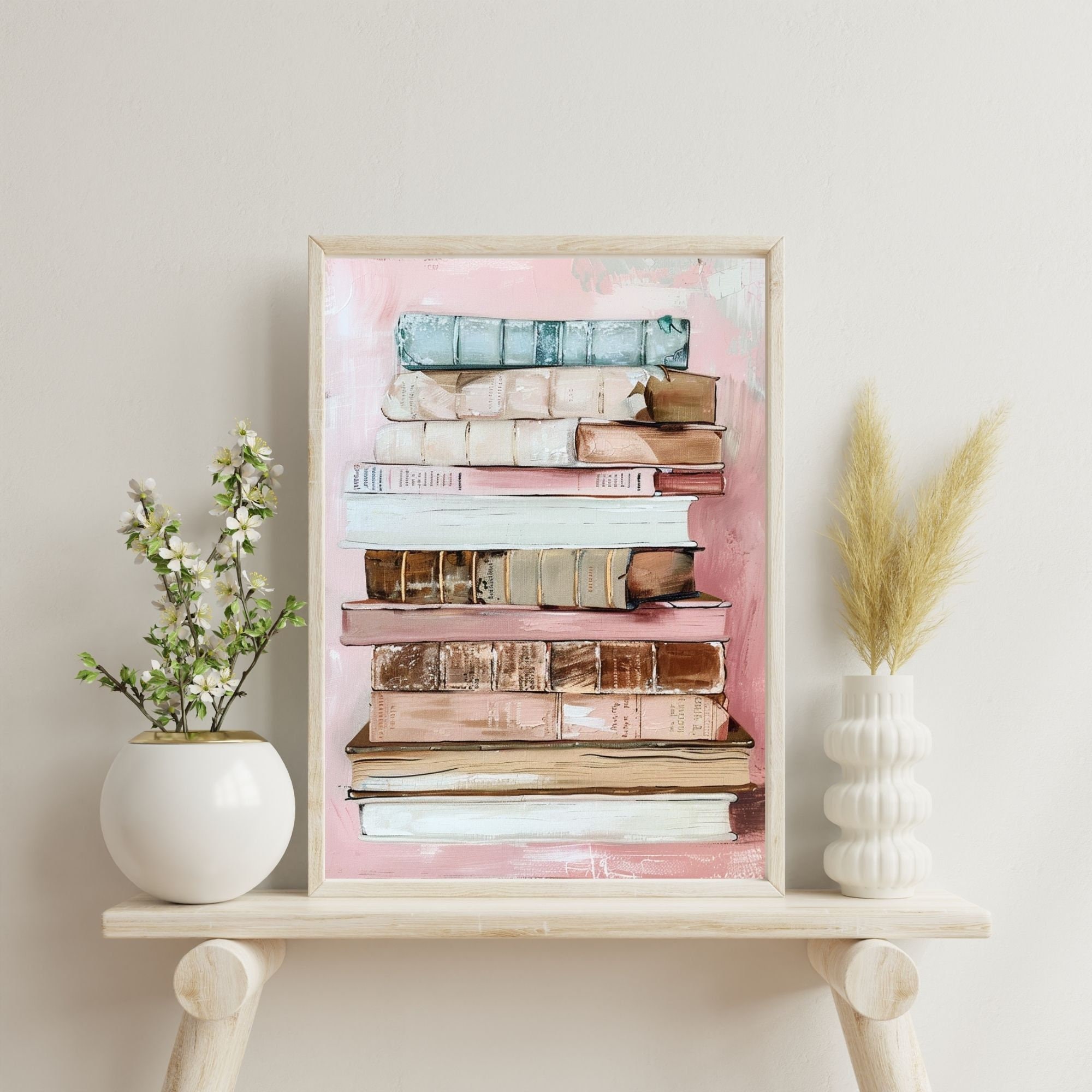 Pastel Book Stack Print, Stack of Books Print, Bookworm Printable Art ...