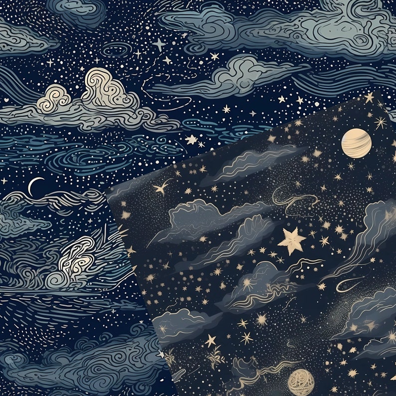 Starry Night Sky Digital Papers, Night Sky Pattern | Digital Prints for ...