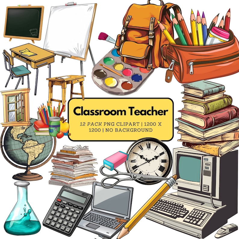 Teacher Classroom Clipart Pack | Classroom Supplies, School Supplies ...