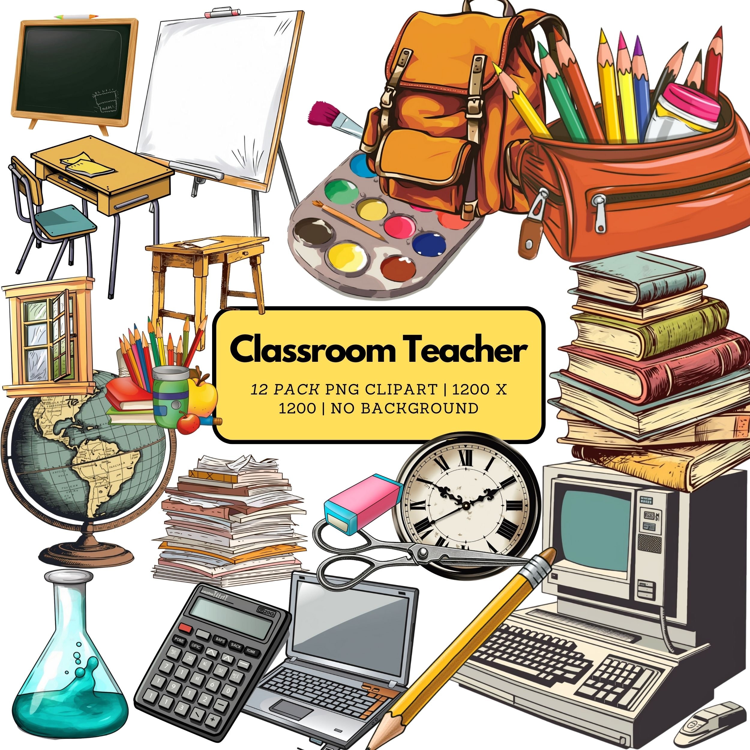 Teacher Classroom Clipart Pack | Classroom Supplies, School Supplies ...