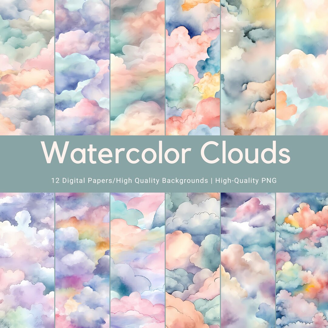 Watercolor Clouds Digital Papers, Unique Pastel Pattern | Digital ...