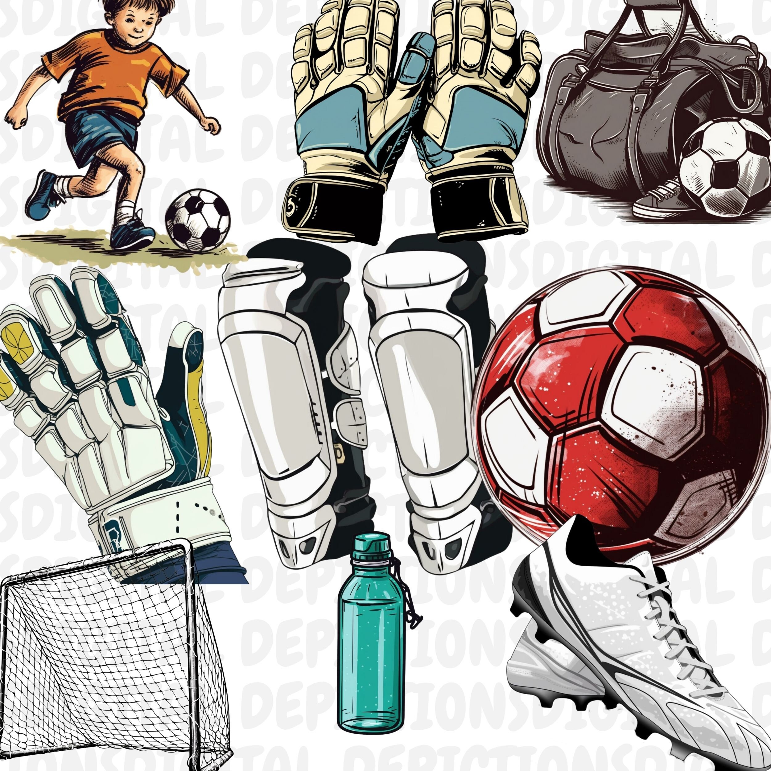 Soccer Clip Art Pack | Soccer Balls, Goalie Gloves, Soccer Net, Shin ...
