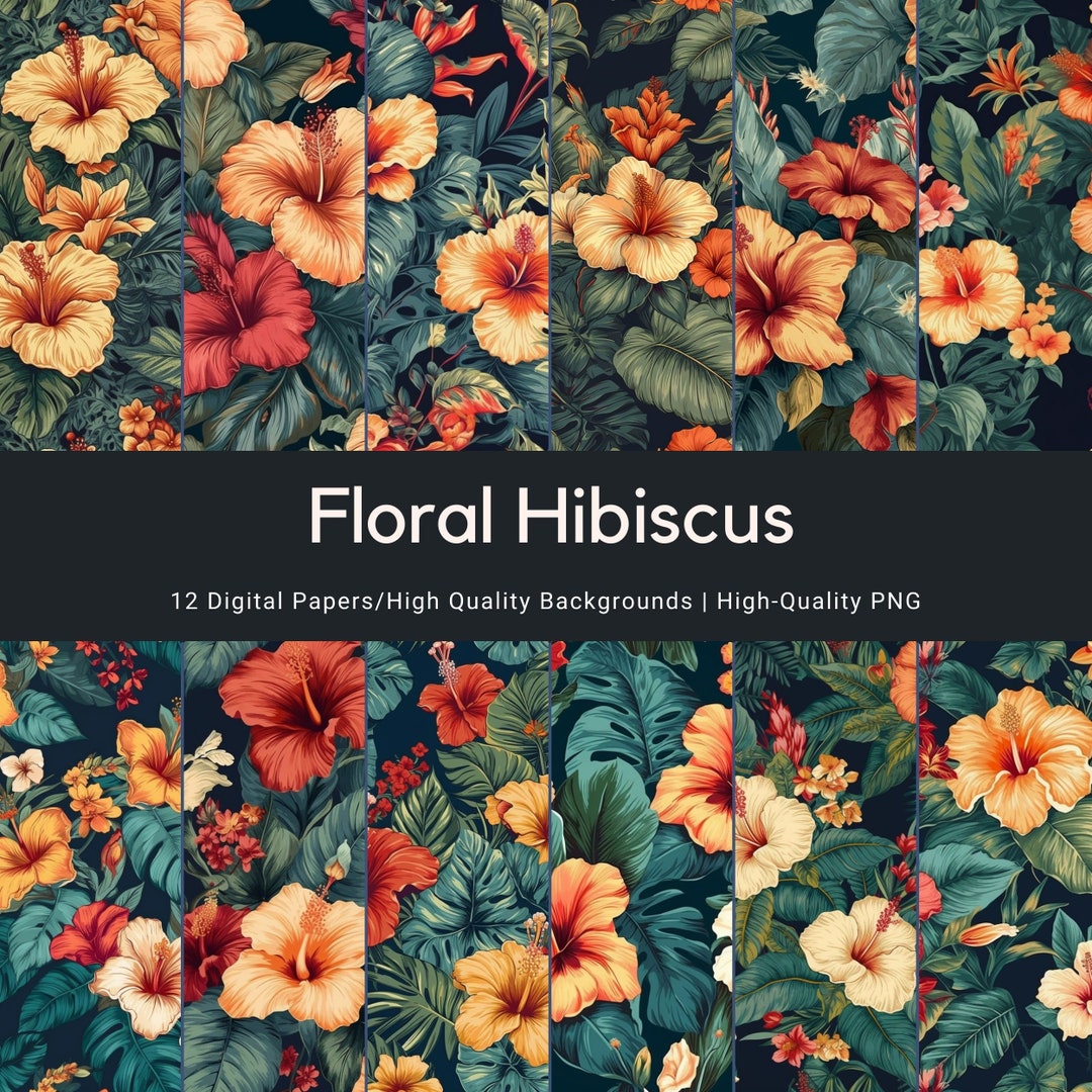 Floral Hibiscus Digital Papers, Unique Hibiscus Pattern | Digital ...