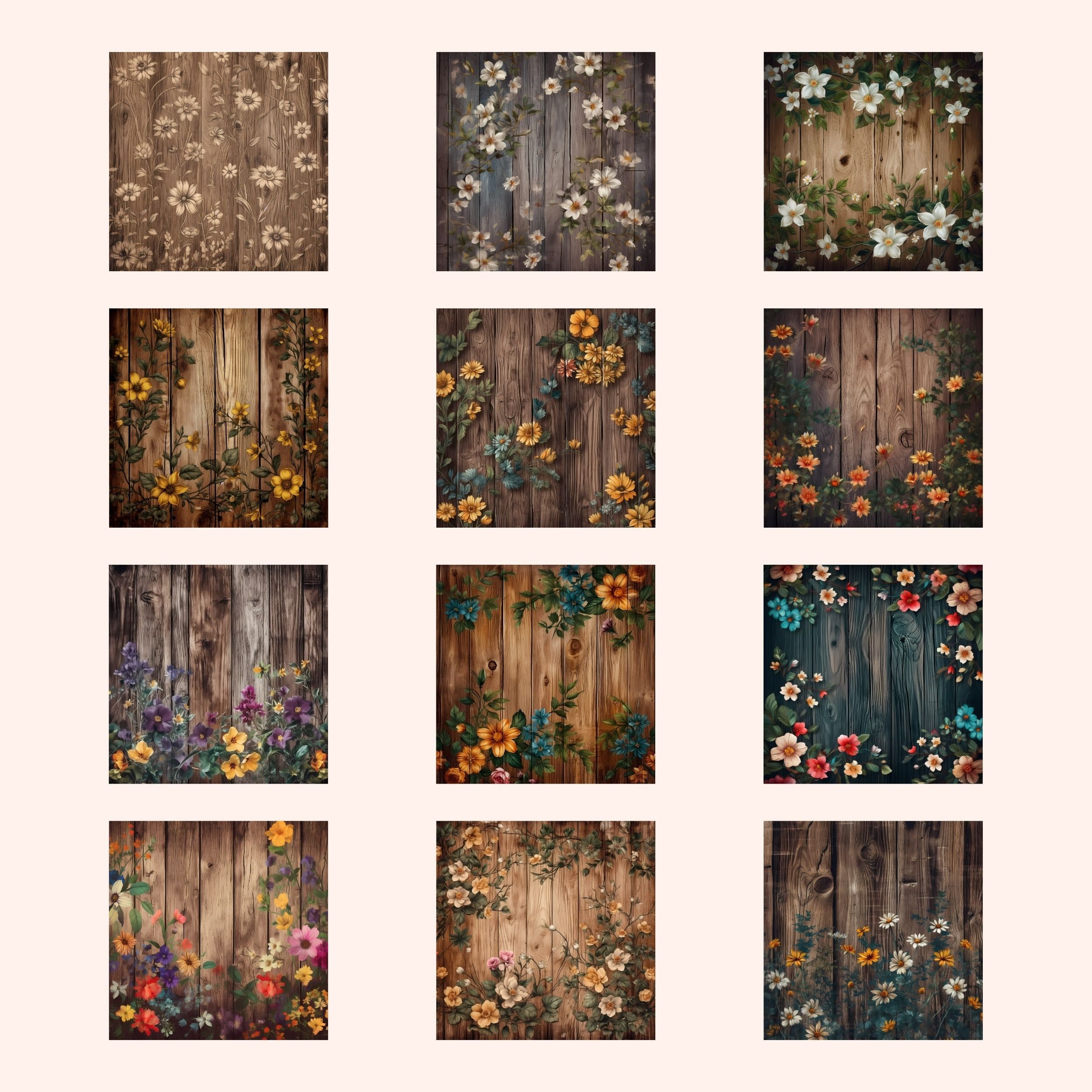 Floral Planks Digital Papers, Unique Floral Plank Pattern | Digital ...