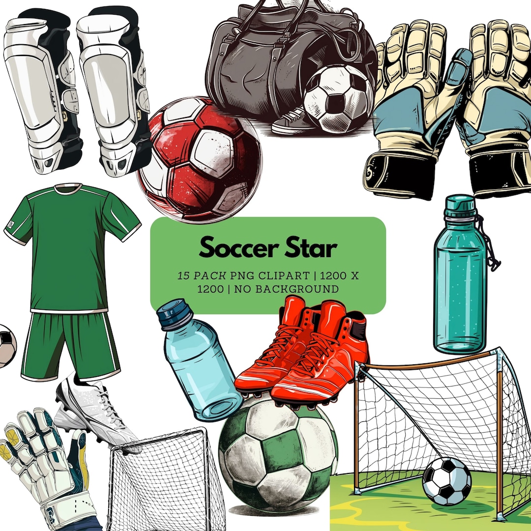 Soccer Clip Art Pack | Soccer Balls, Goalie Gloves, Soccer Net, Shin ...