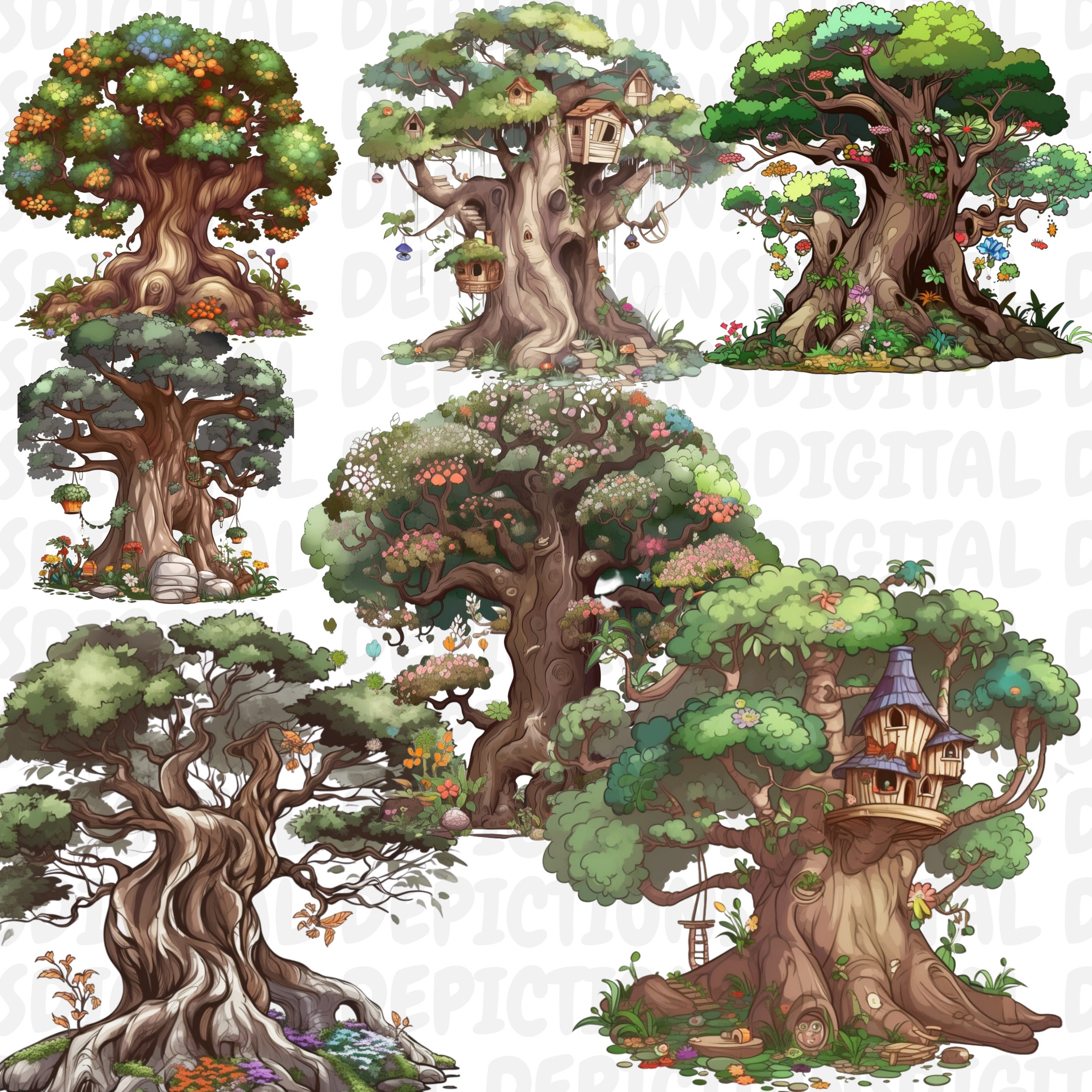 Enchanted Trees Clipart Pack | Fairy Enchanted Trees, Beautiful Trees ...