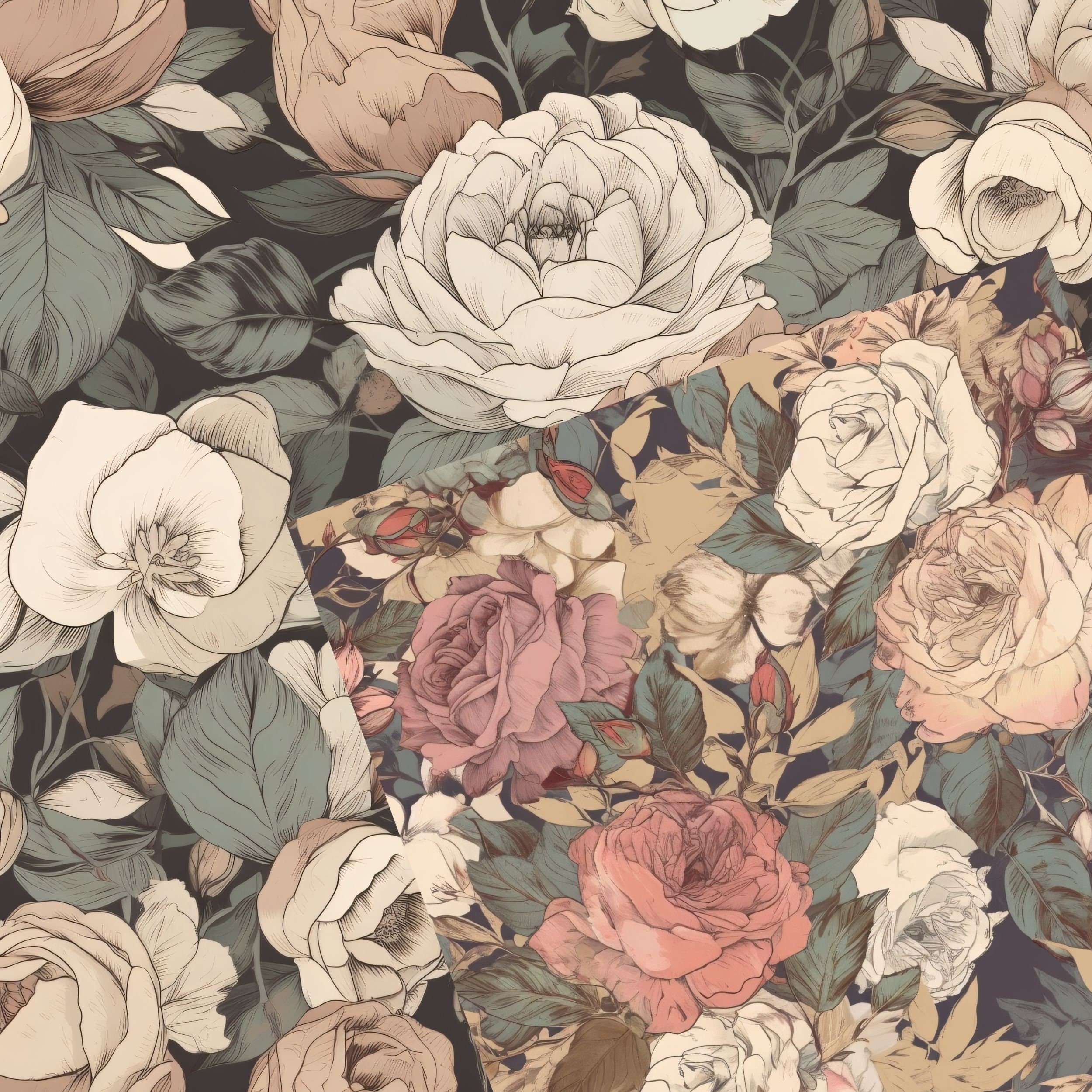 Creme Floral Digital Papers, Unique Floral Pattern | Digital Prints for ...