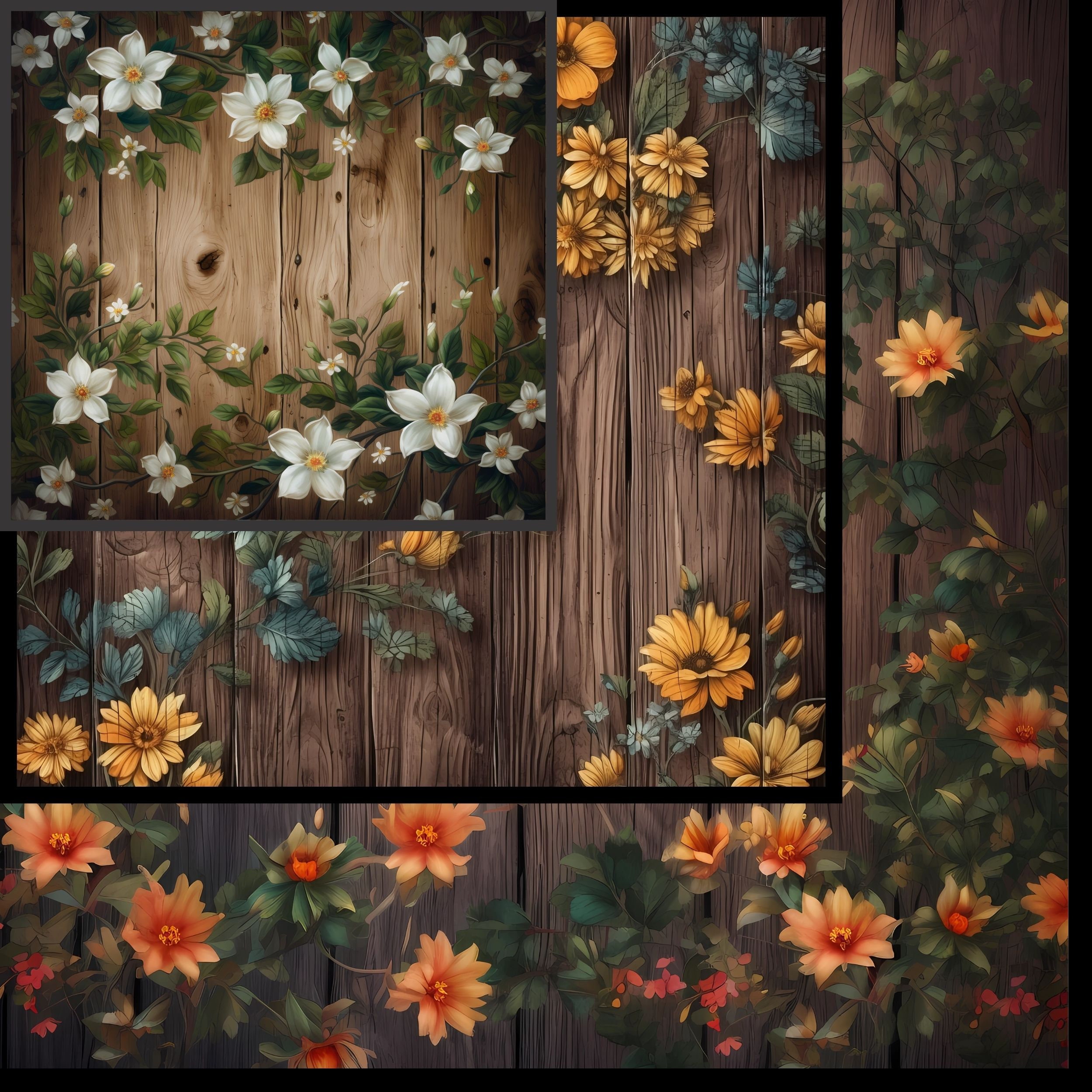 Floral Planks Digital Papers, Unique Floral Plank Pattern | Digital ...