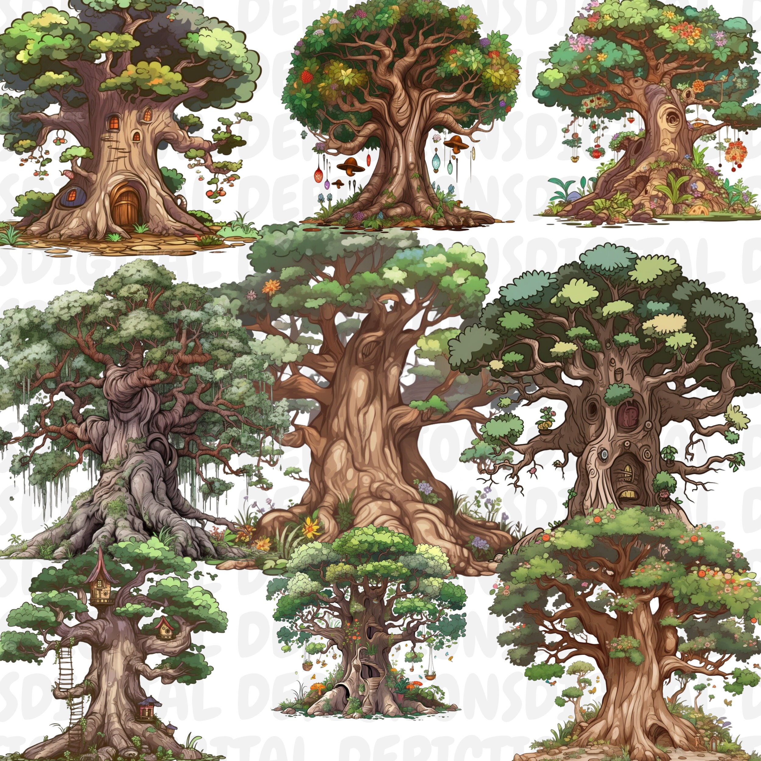 Enchanted Trees Clipart Pack | Fairy Enchanted Trees, Beautiful Trees ...