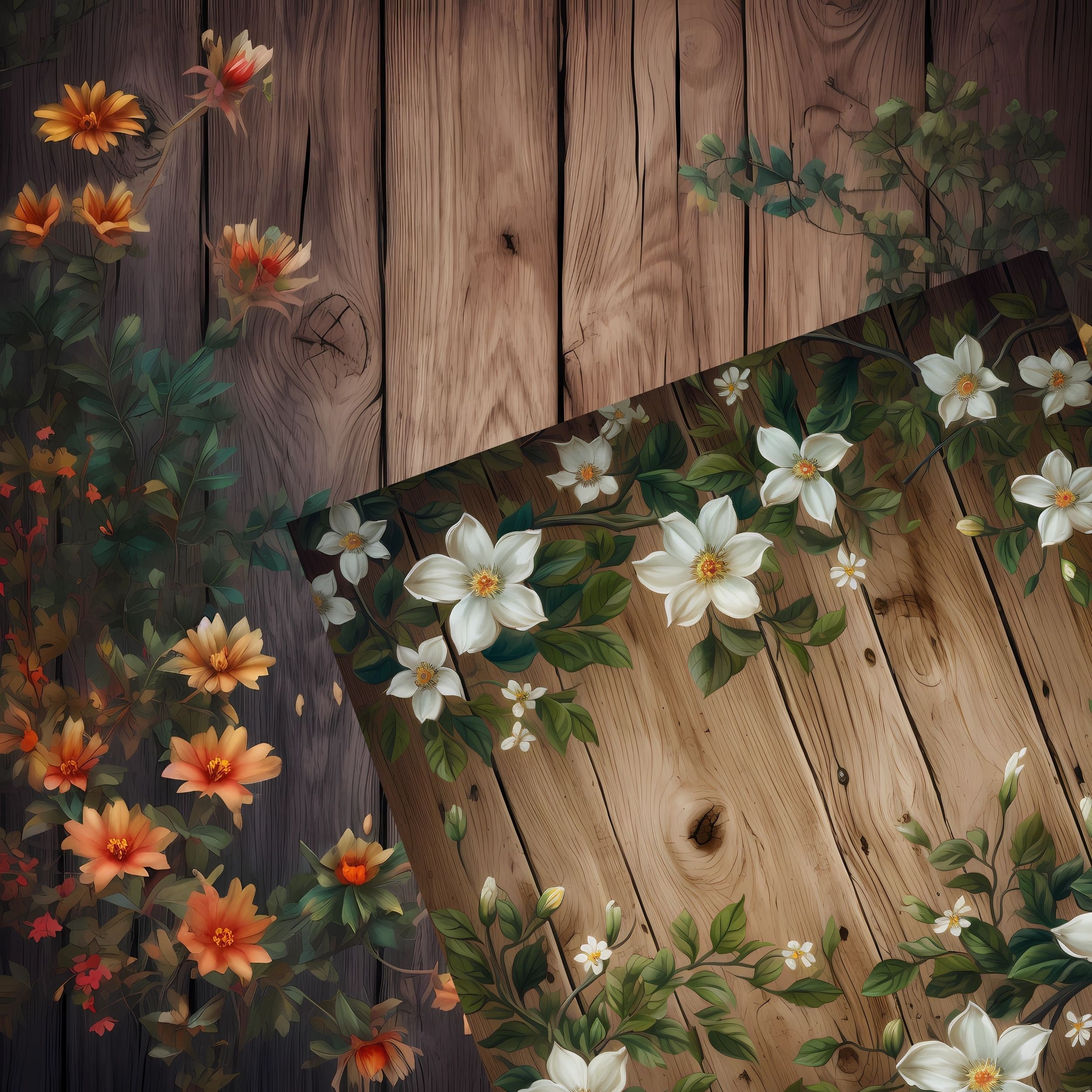 Floral Planks Digital Papers, Unique Floral Plank Pattern | Digital ...