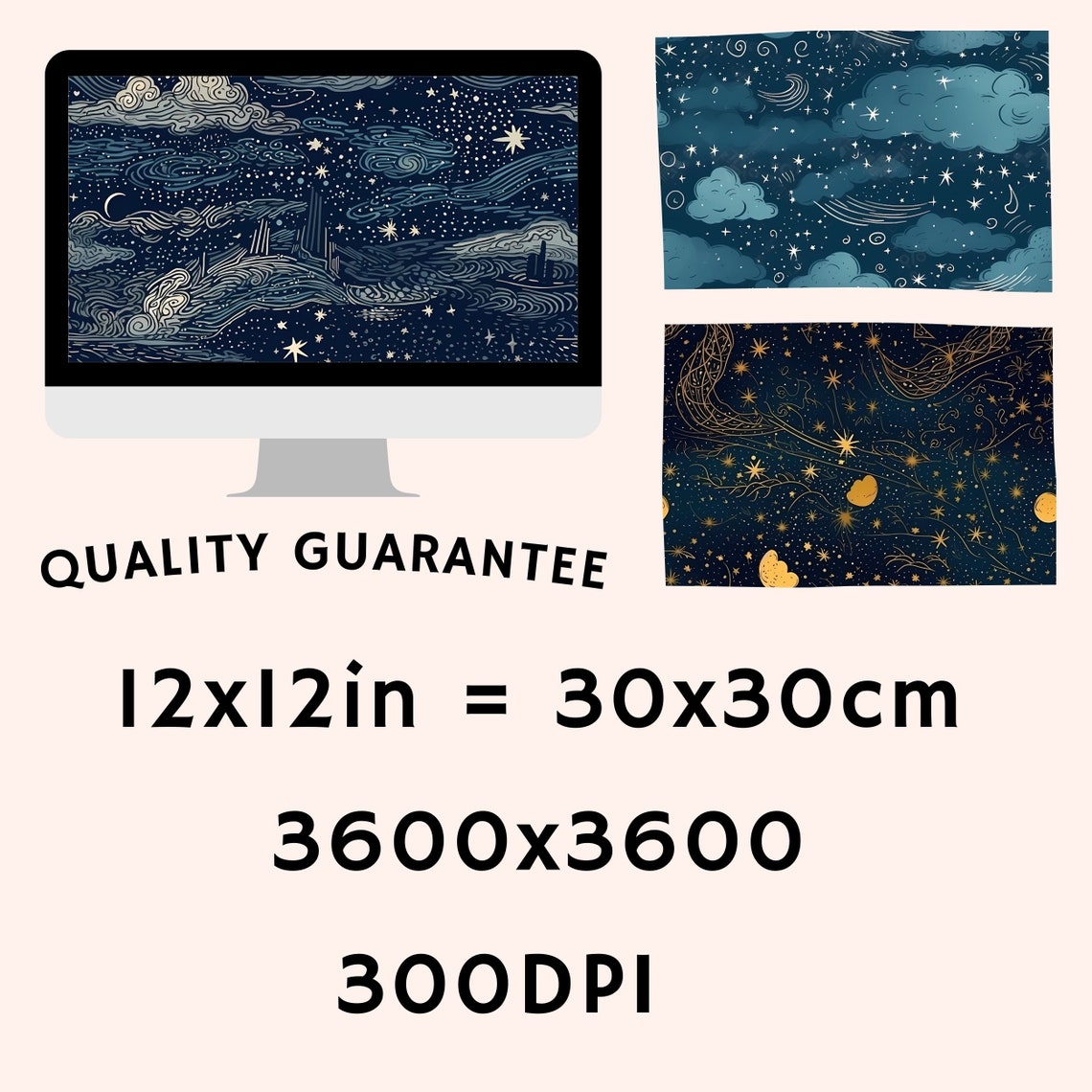 Starry Night Sky Digital Papers, Night Sky Pattern Digital Prints for ...