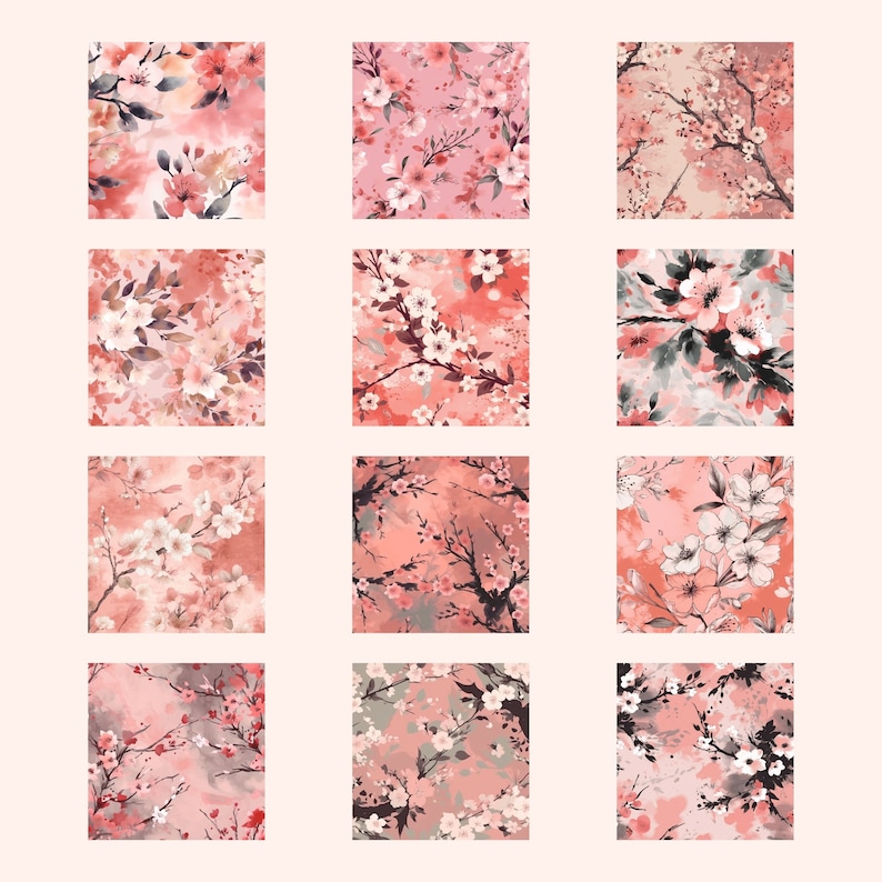 Watercolor Cherry Blossom Digital Papers, Unique Cherry Blossom Pattern ...