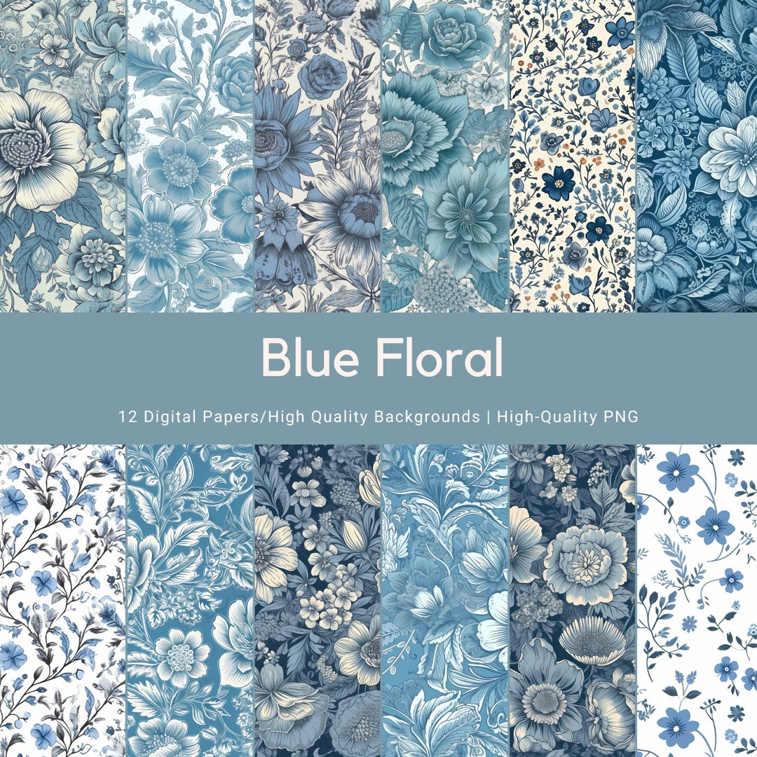 Blue Floral Digital Papers, Floral Pattern | Digital Prints for ...