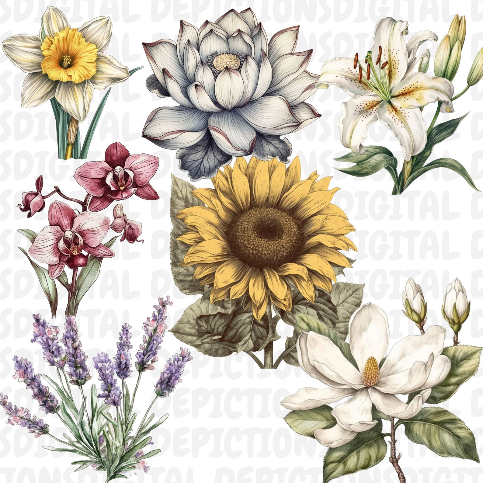 Famous Flowers Clipart Pack | Floral Bundles, Birthflowers, Beautiful ...