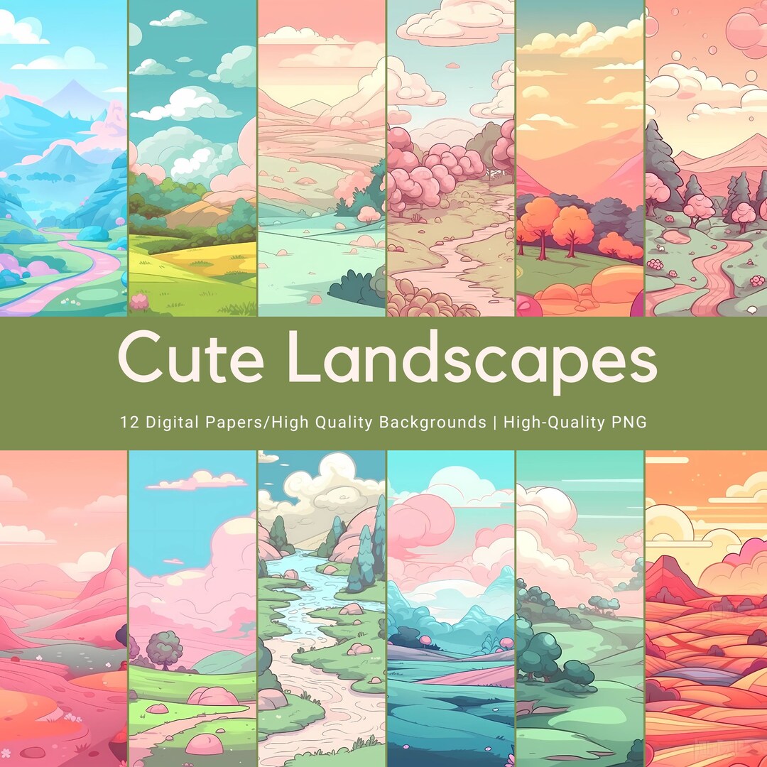 Cute Landscapes Digital Papers, Landscape Pattern | Digital Prints for ...