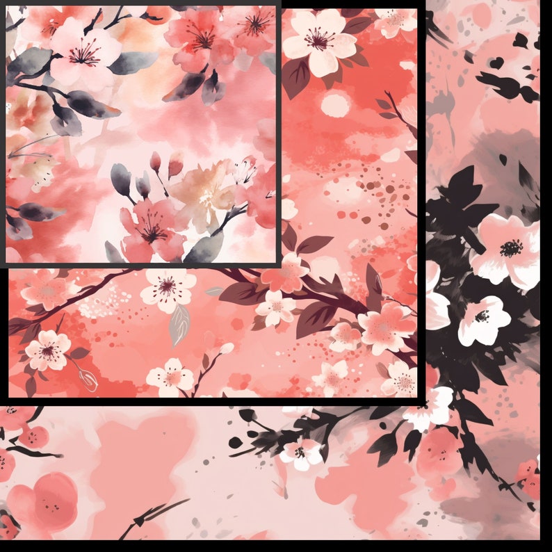 Watercolor Cherry Blossom Digital Papers, Unique Cherry Blossom Pattern ...