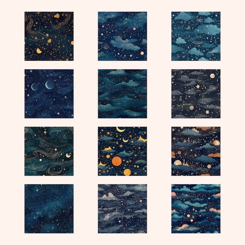 Starry Night Sky Digital Papers, Night Sky Pattern | Digital Prints for ...