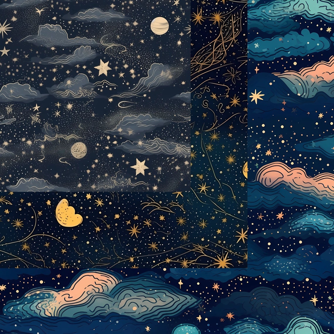 Starry Night Sky Digital Papers, Night Sky Pattern Digital Prints for ...