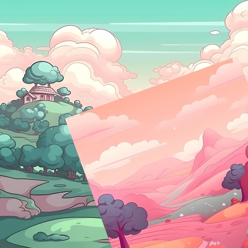 Cute Landscapes Digital Papers, Landscape Pattern | Digital Prints for ...