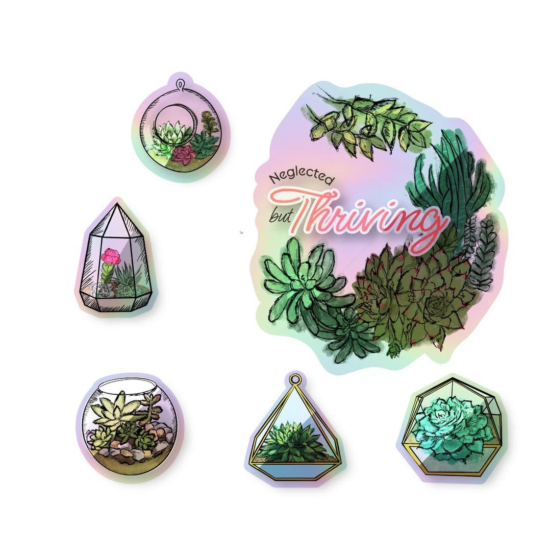 Holographic Plant Stickers | Watercolor-esque Terrarium Set of 6 - Etsy