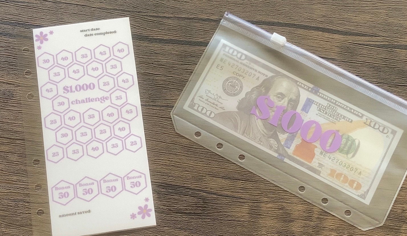 Individual Laminated Purple Savings Challenge 500, 1000, 5000, 52 Week ...