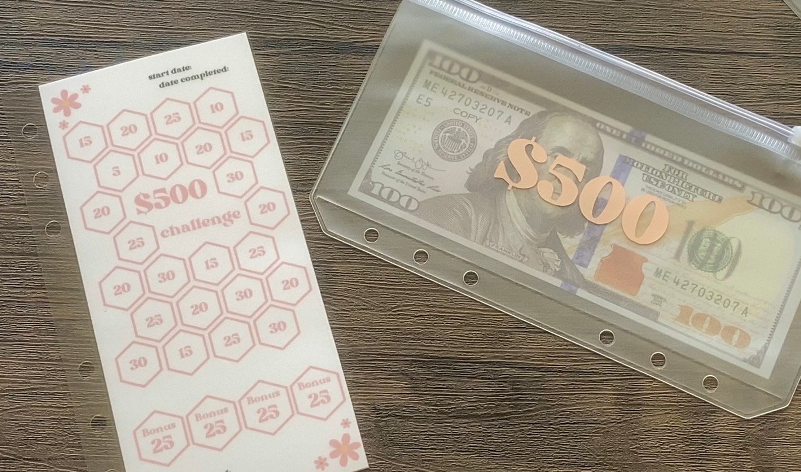 Individual Laminated Pink Savings Challenge 500, 1000, 5000, 52 Week ...