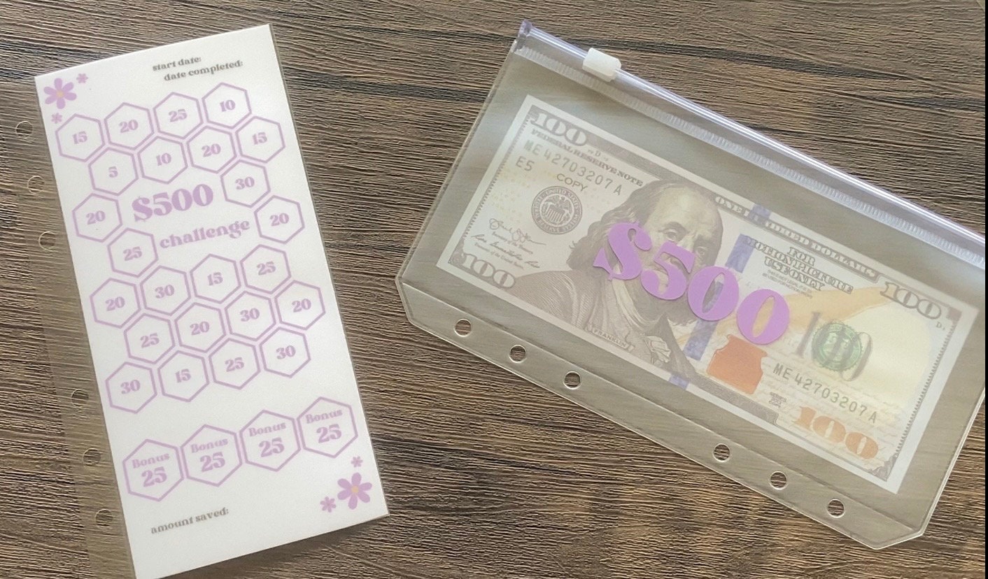 Individual Laminated Purple Savings Challenge 500, 1000, 5000, 52 Week ...