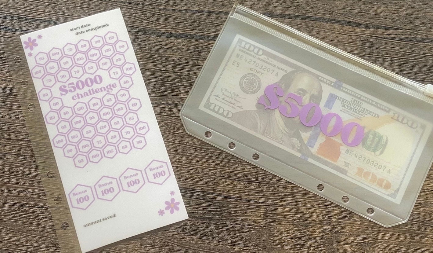 Individual Laminated Purple Savings Challenge 500, 1000, 5000, 52 Week ...