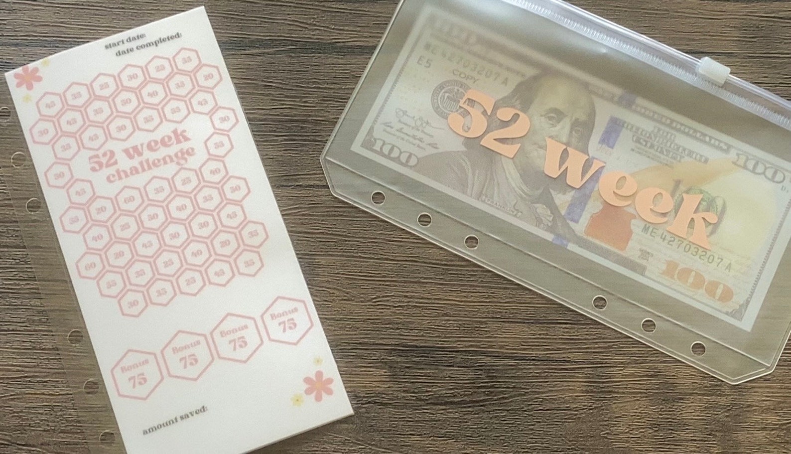 Individual Laminated Pink Savings Challenge 500, 1000, 5000, 52 Week ...