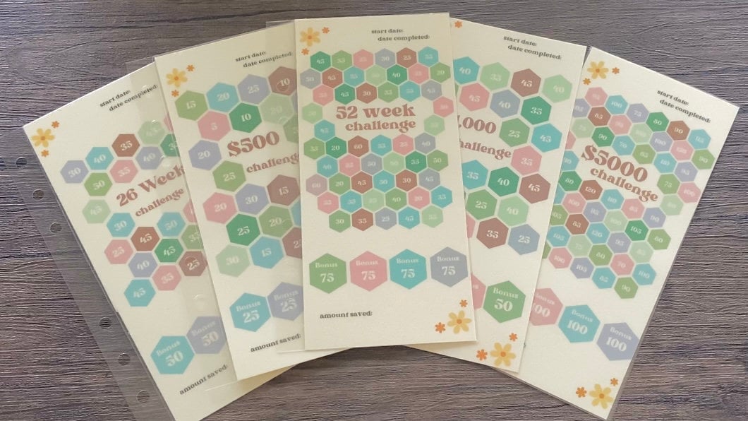 Individual Laminated Savings Challenge 500, 1000, 5000, 52 Week, 26 ...