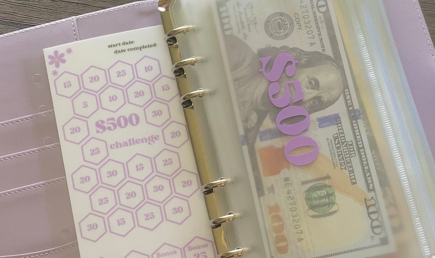 Individual Laminated Purple Savings Challenge 500, 1000, 5000, 52 Week ...