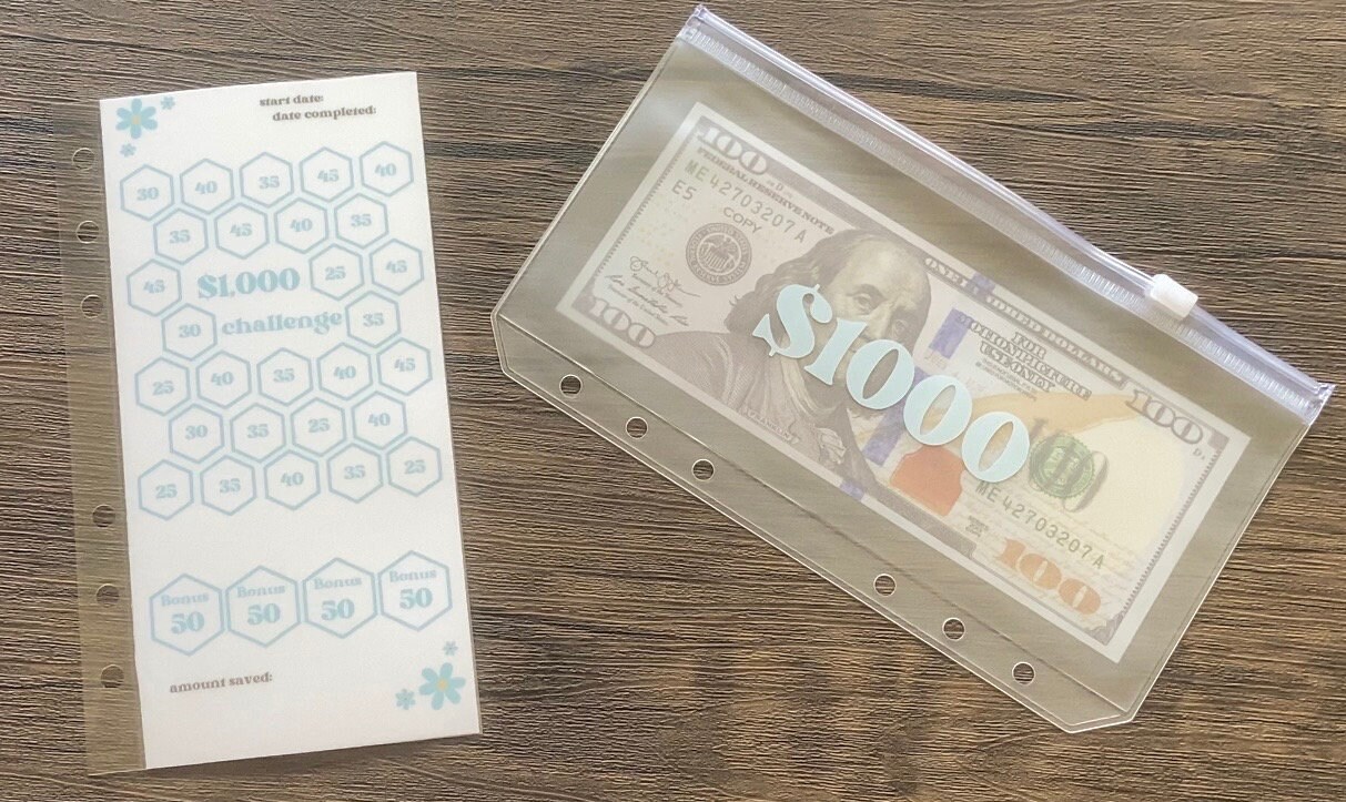 Blue Laminated Savings Challenge Bundle With Matching Zipper - Etsy