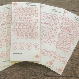 Individual Laminated Pink Savings Challenge | 500, 1000, 5000, 52 Week ...