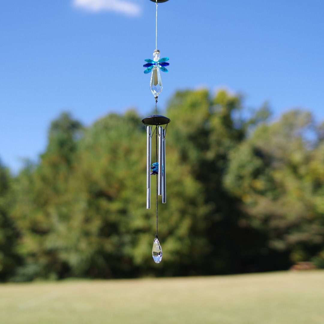 18-inch Blue Angel Crystal Metal Wind Chime Wall Hanging Ornament Decor ...