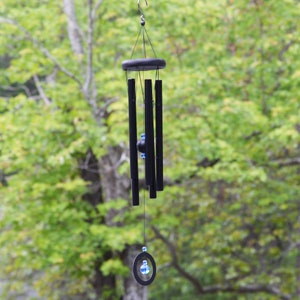 Cathmeowcraft 30-inch Black Wind Chimes, Wood Top, Blue Beads Elegant ...