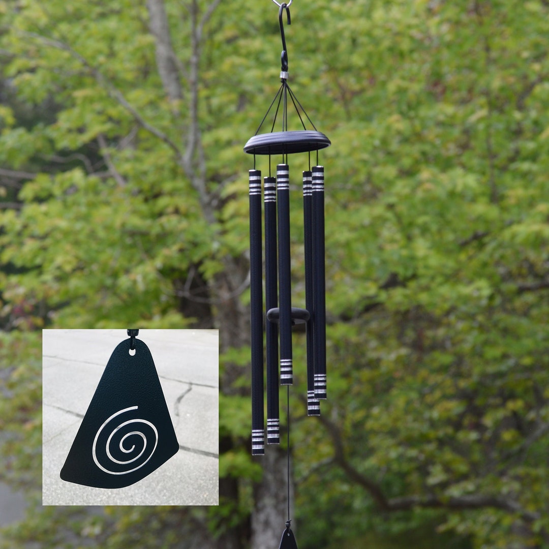 Blue-black Wind Chime: 37" Metal Garden Decor With Silver Accents - Etsy