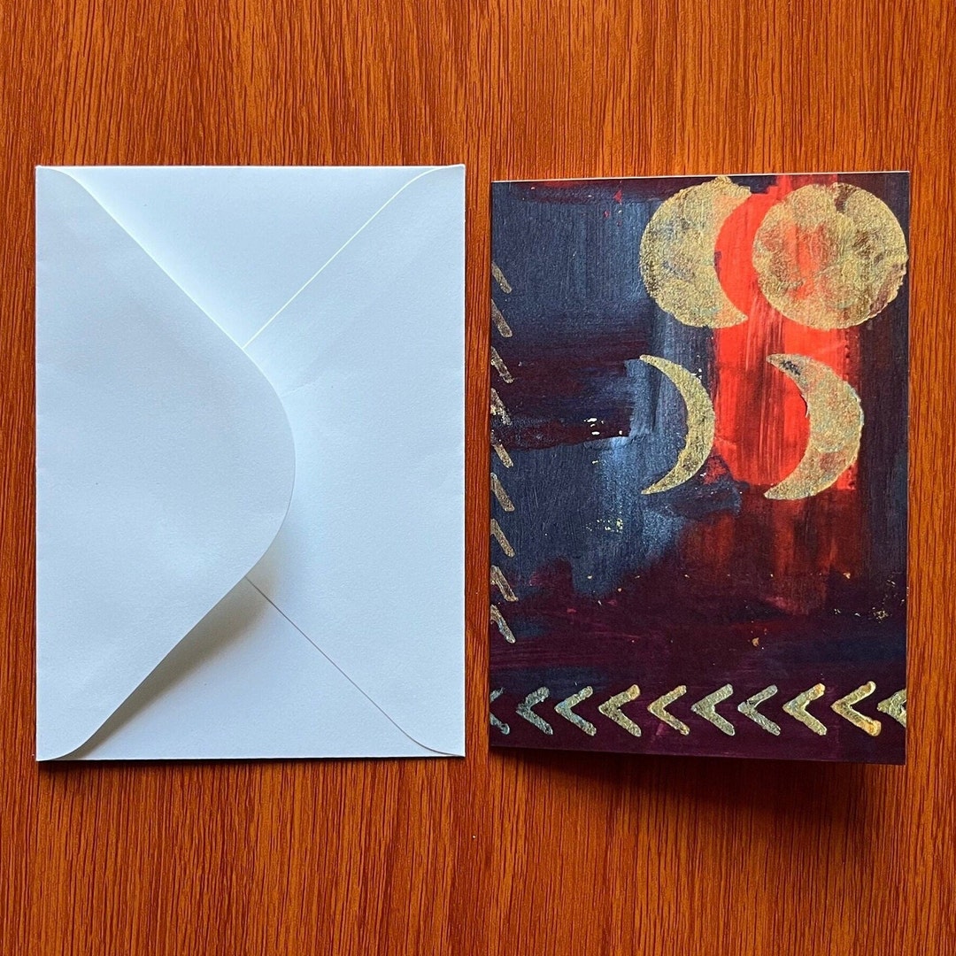 Gold Moons on Colorful Background Greeting Card High Quality A6 ...
