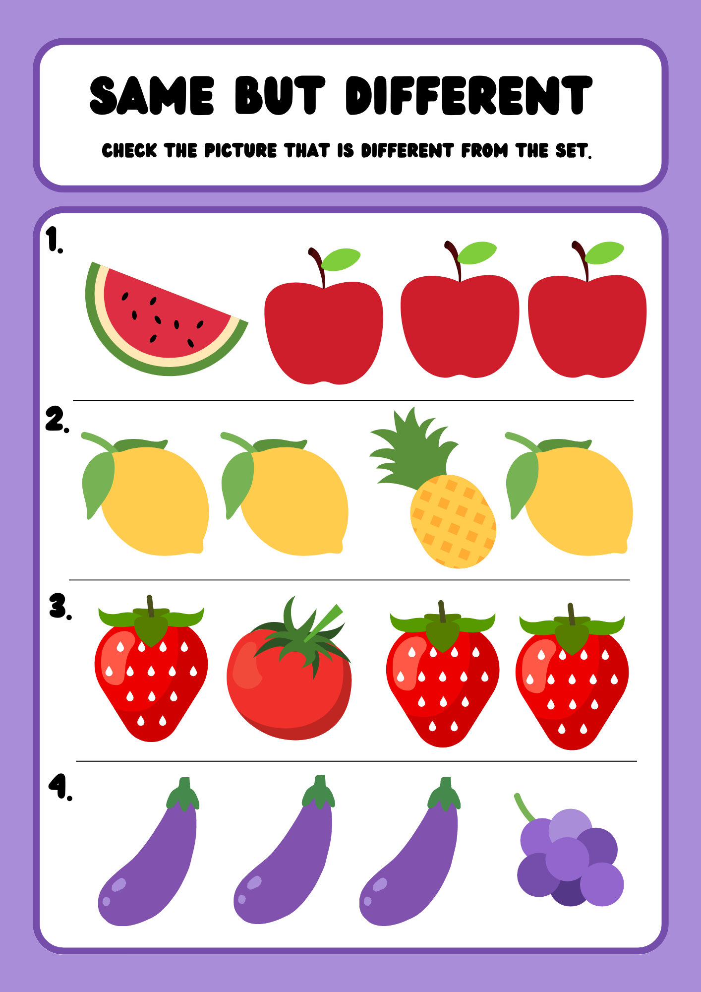 Same or Different Activity for Kids Printable SK, JK and Gr 1 Printable ...