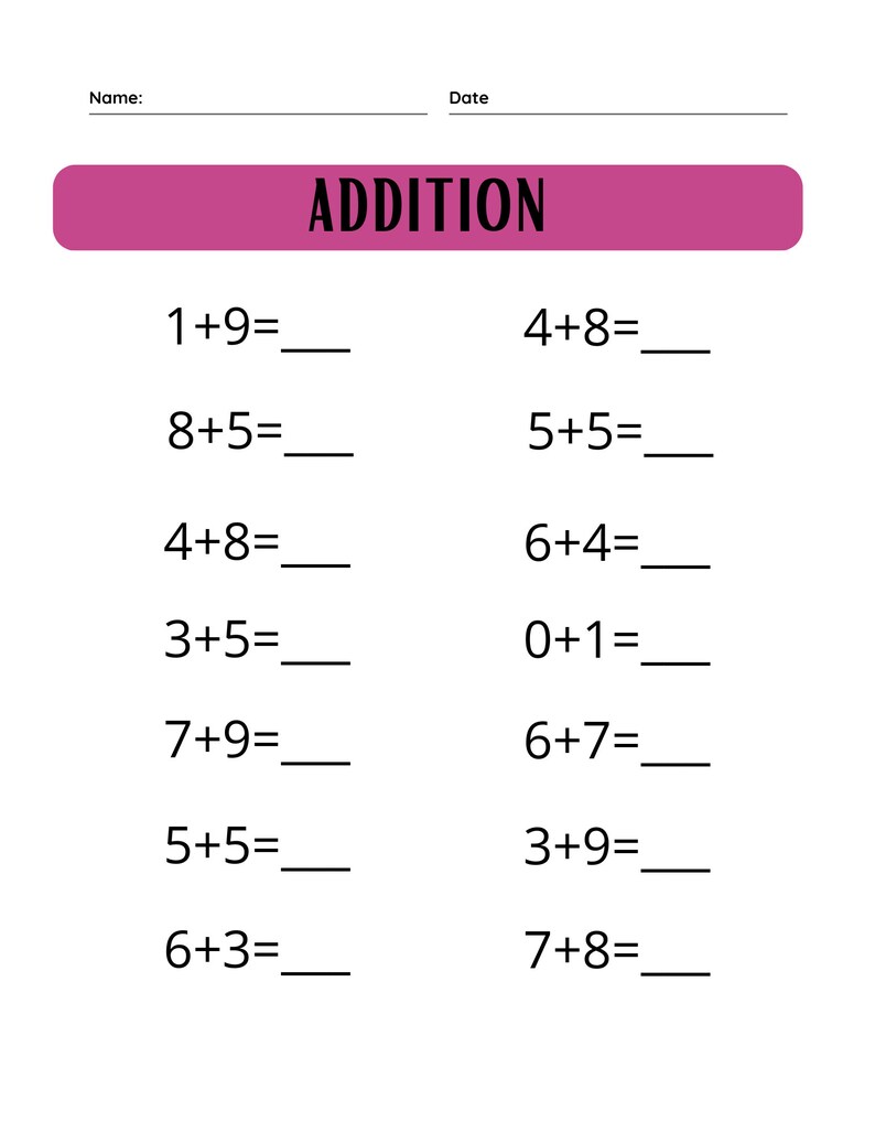 Addition Worksheet 1 to 10, 20 Pages, Math Worksheet Printable ...