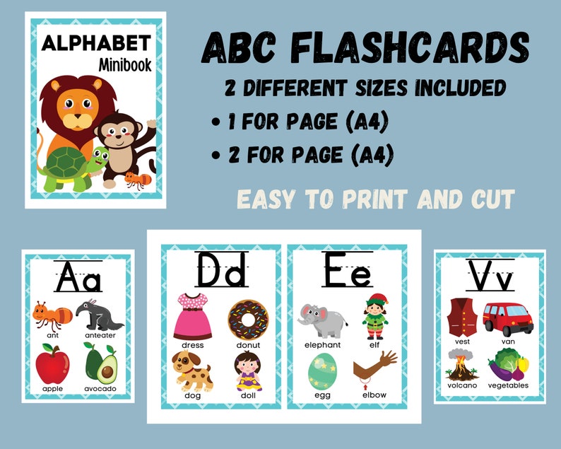 ABC Flash Cards, Educational Cards, A-Z Cards, Homeschool, Montessori ...