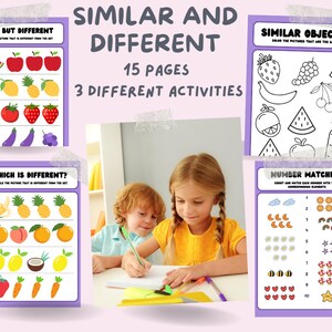 Same or Different Activity for Kids Printable SK, JK and Gr 1 Printable ...