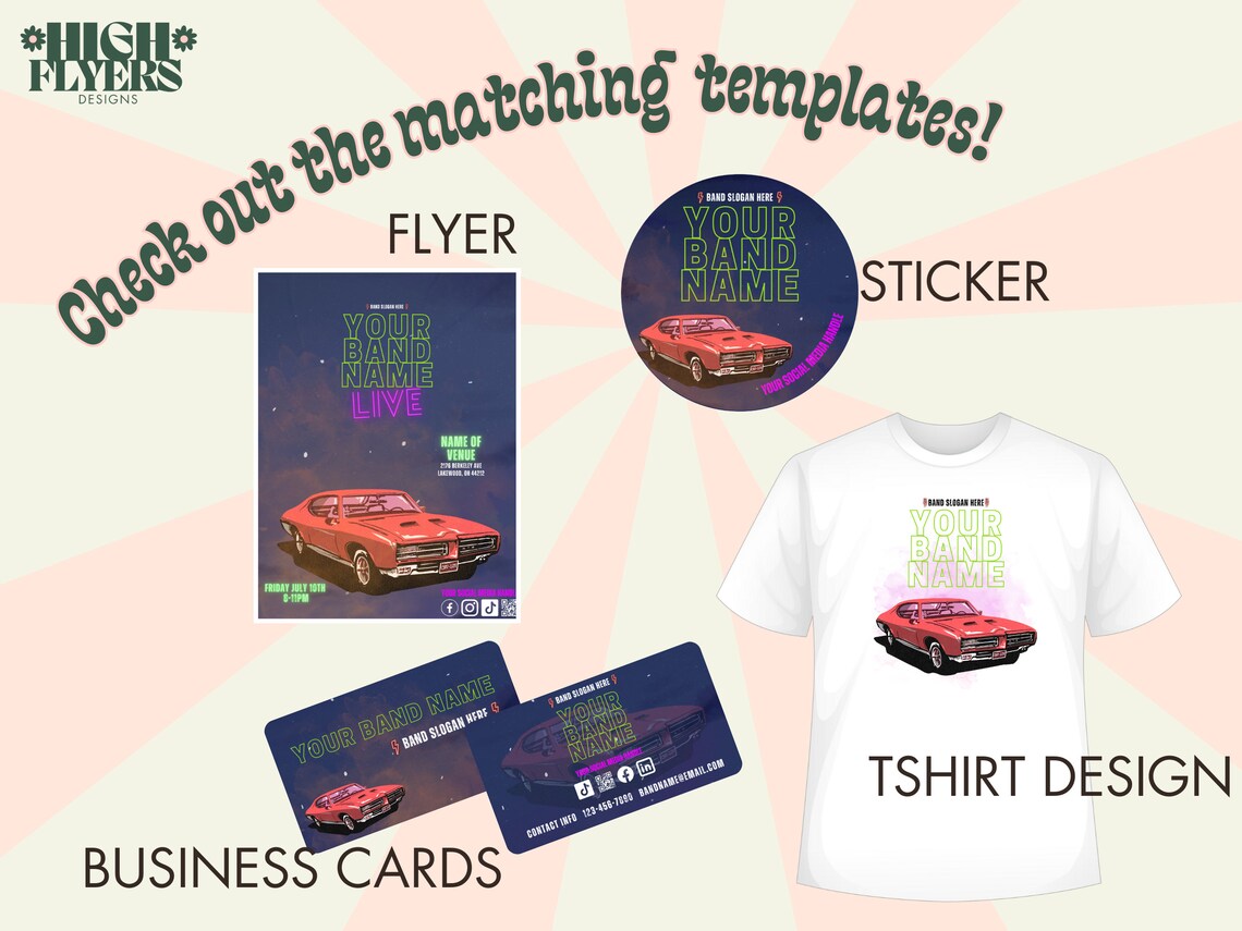 Retro Muscle Car Editable Sticker Template, Instant Download Printable ...