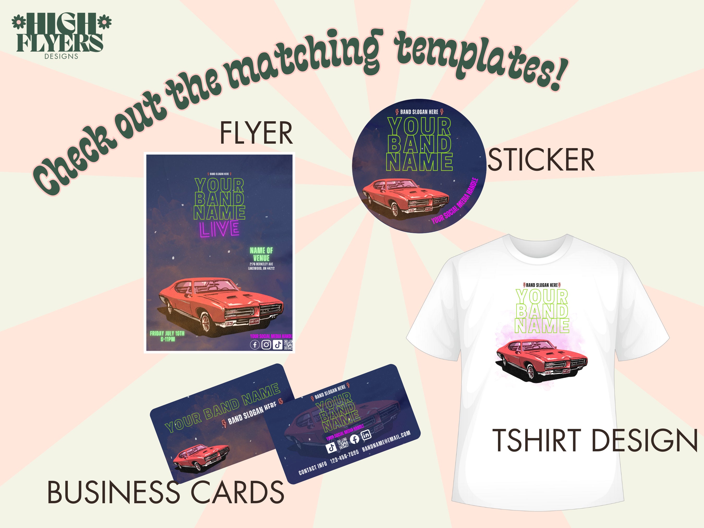 Retro Muscle Car Editable Sticker Template, Instant Download Printable ...