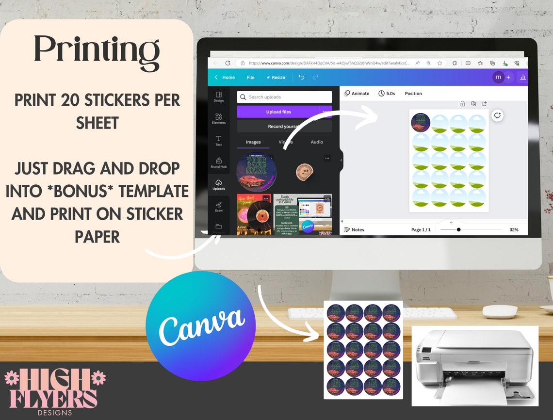 Retro Muscle Car Editable Sticker Template, Instant Download Printable ...