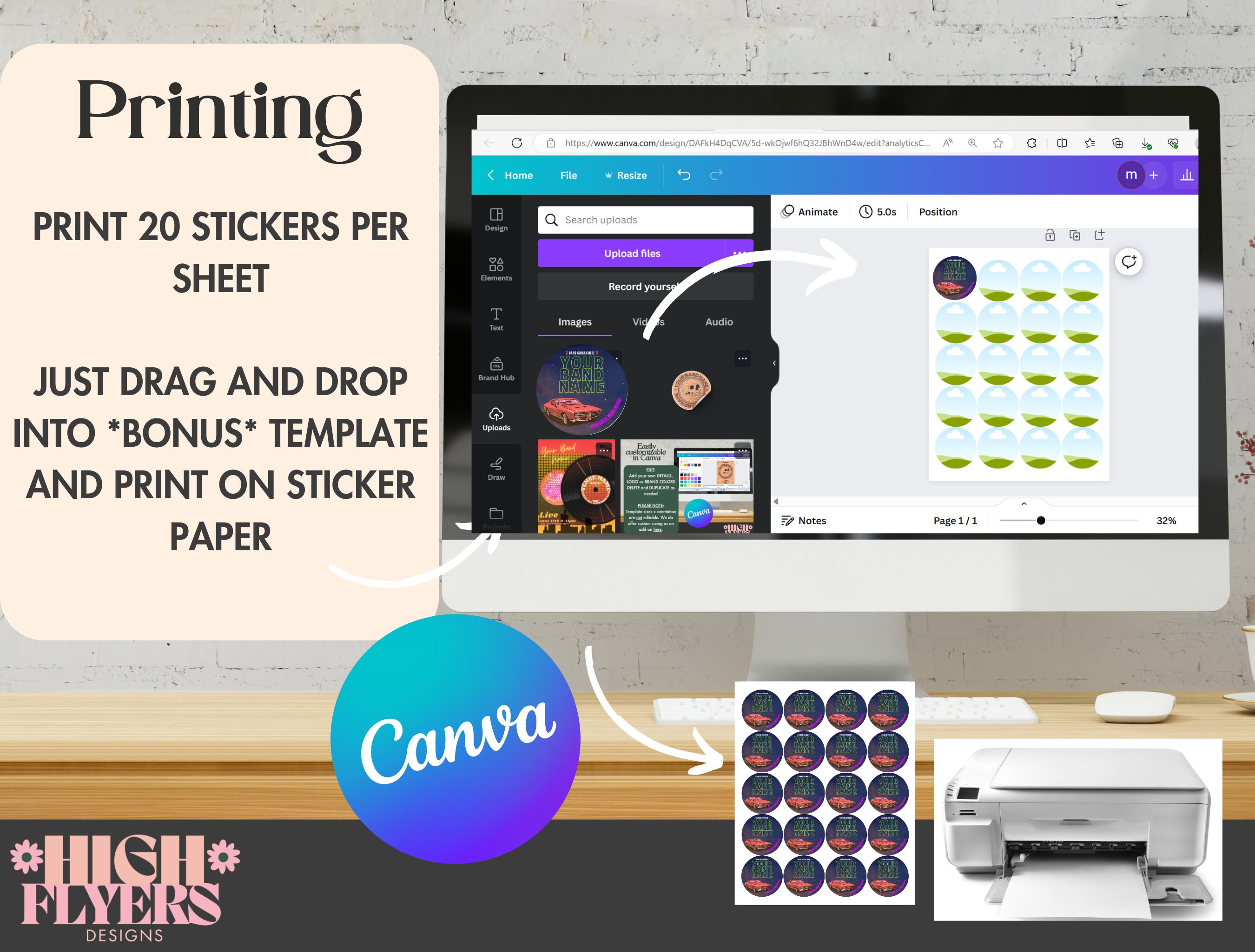 Retro Muscle Car Editable Sticker Template, Instant Download Printable ...