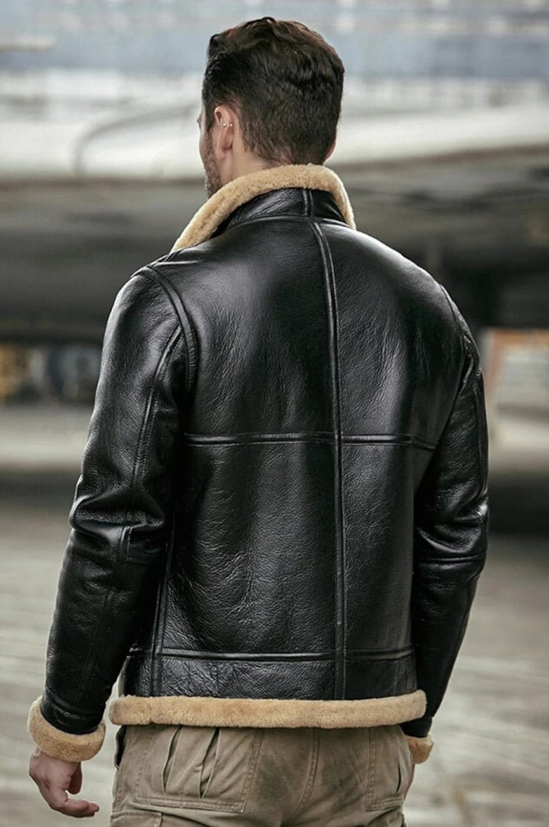 Mens Black Real Leather and Faux Shearling Pilot Style Jacket - Etsy