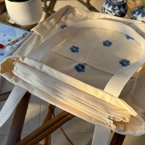 Forget Me Not Flowers Embroidered Tote Bag, Blue Flowers Embroidery ...